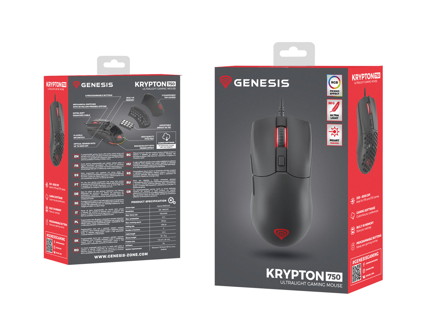 Genesis gaming optički miš KRYPTON 750/RGB/8000 DPI/Gaming/Optički/8000 ...