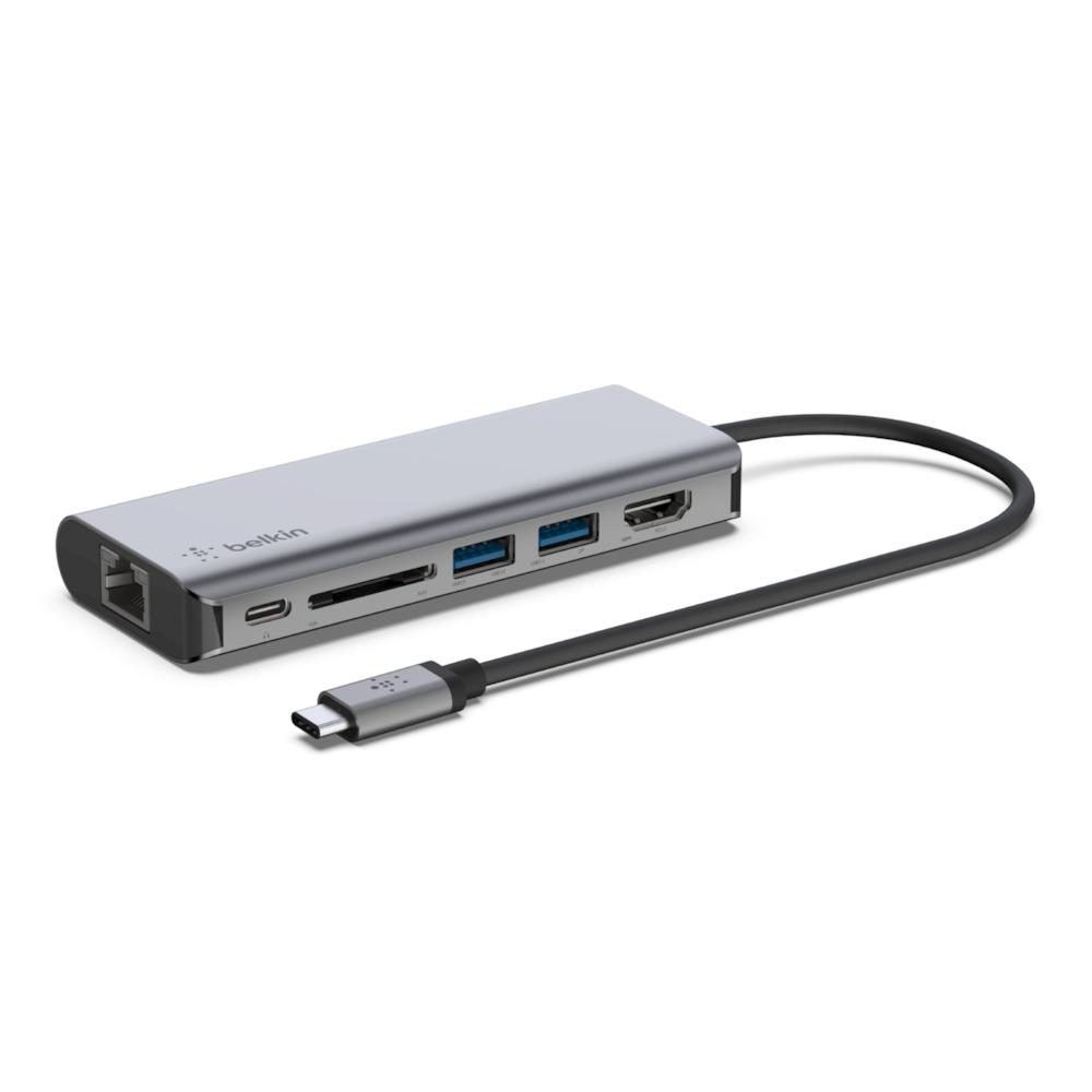 Belkin USB-C 6u1 hub - 4K HDMI, USB-C PD 3.0, 2x USB-A 3.0, RJ45, čitač ...